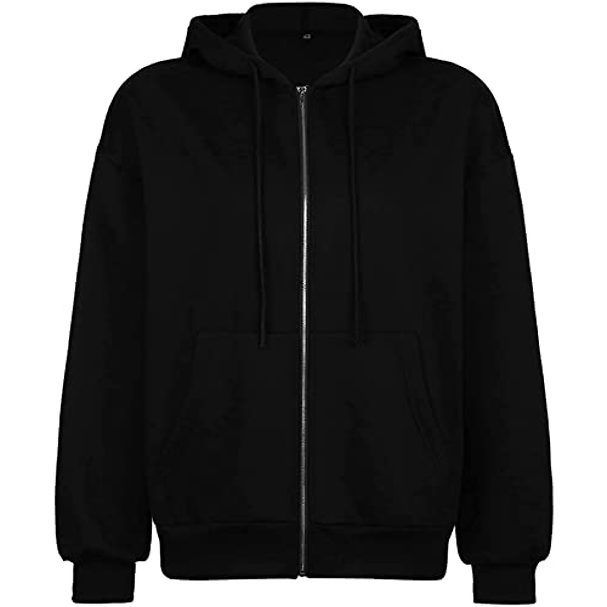 Women's Zip Up Hoodie Long Sleeve Fall Oversized Sweatshirts Casual Drawstring Y2K Hoodies Jacket With Pocket X-Large Black