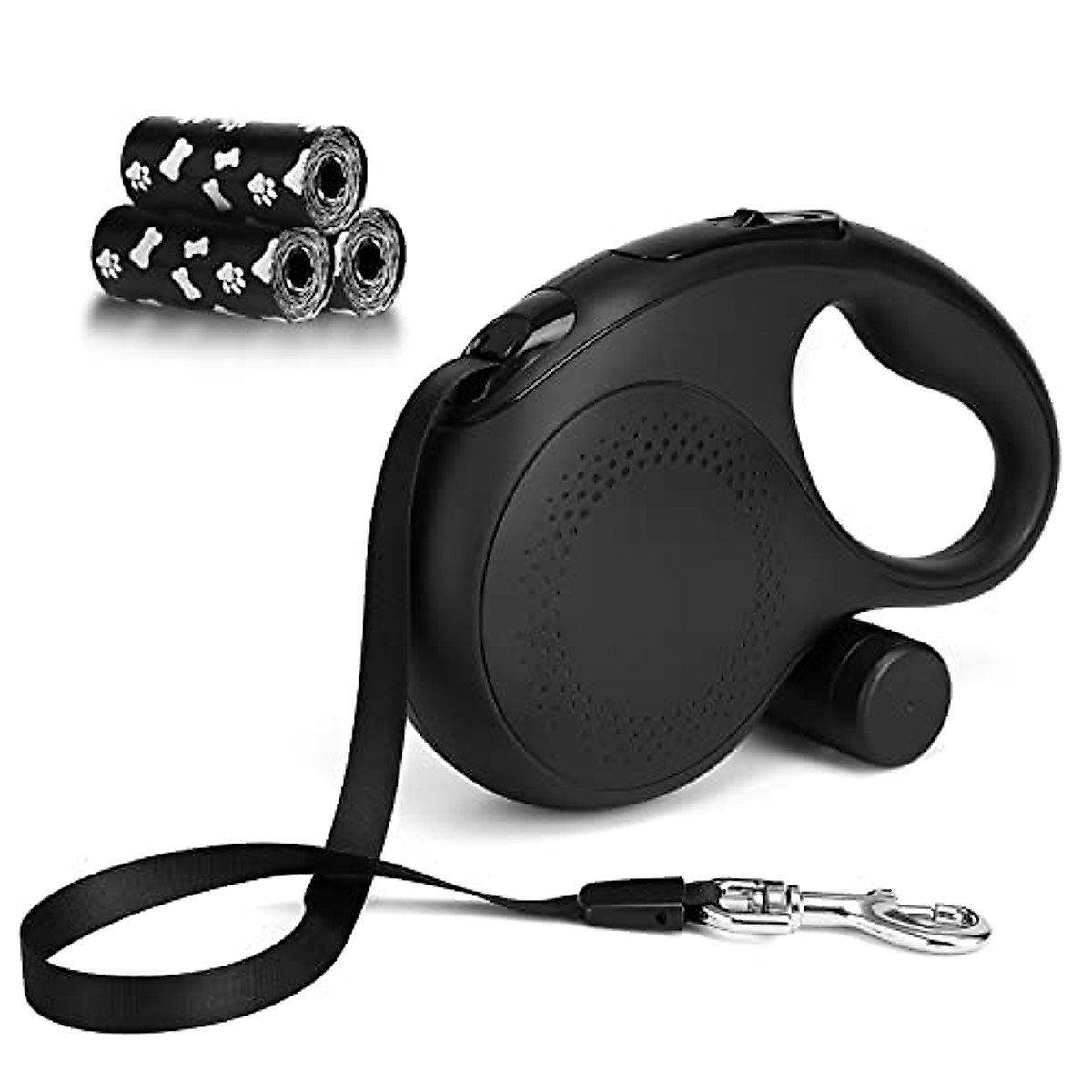 26 FT Retractable Dog Leash, EC.TEAK Retractable Leash with Dispenser and 3 Pieces Poop Bags for Medium/Large Breed Up to 110 LBS, Black Large