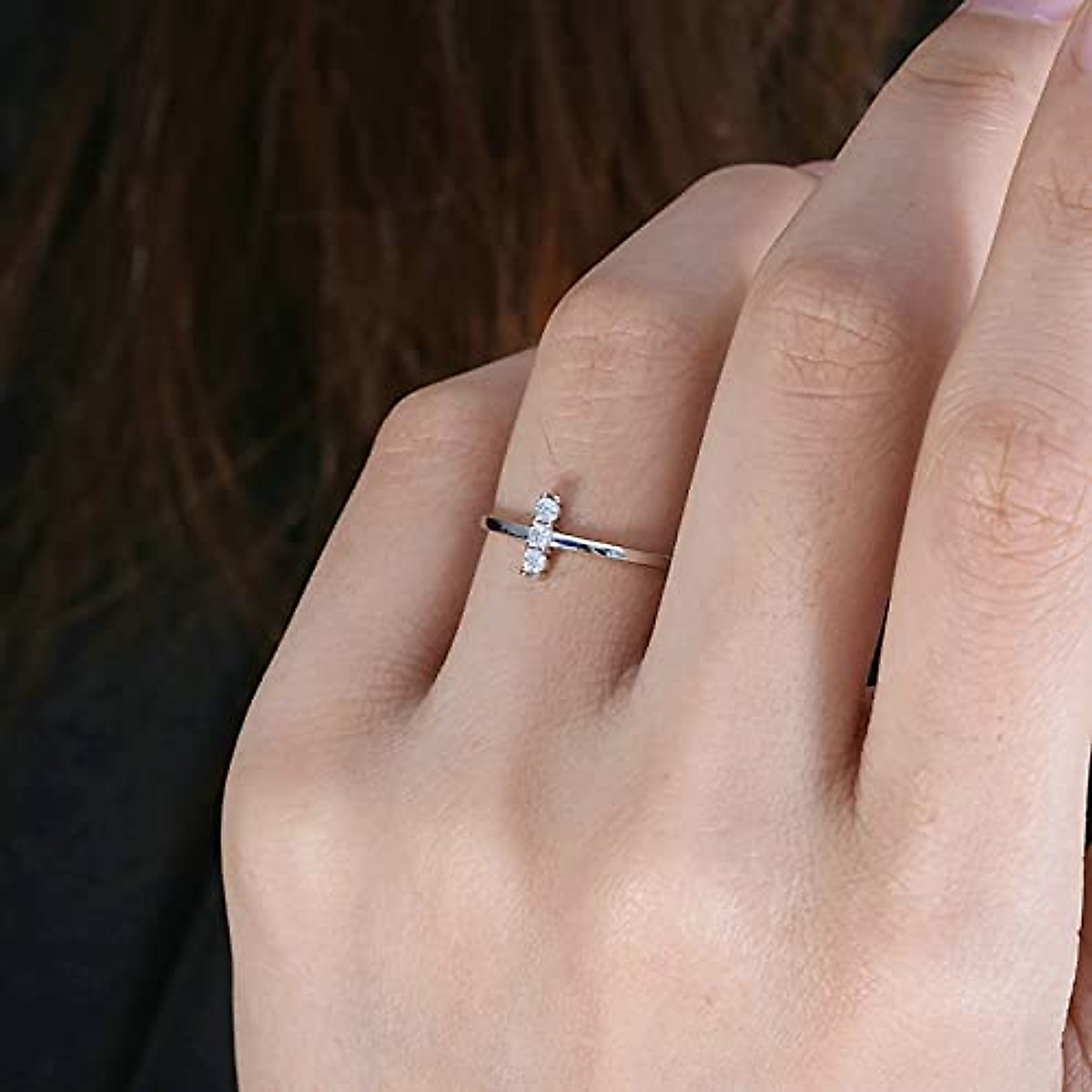 Daesar 14ct White Gold Wedding Ring Women, Anniversary Rings Women Thin Simple 0.1ct Round Natural Diamond White Gold Ring Size 8.5