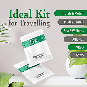 ECO Sachet Individually Wrapped Travel Toiletries, Bulk Mini Hotel Shampoo and Conditioner 2in1 10ml (100 pk)