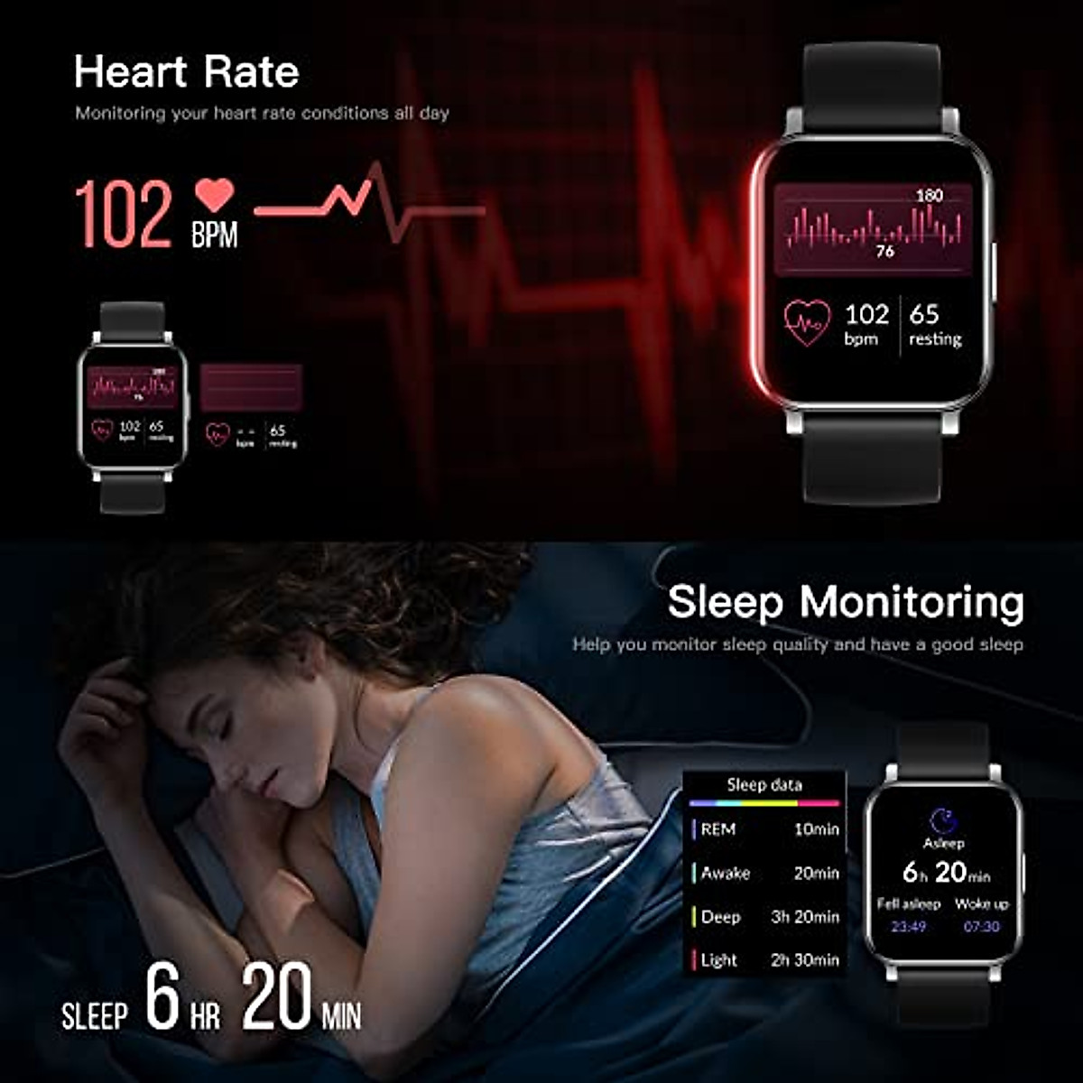 EURANS Smart Watch 41mm, Full Touchscreen Smartwatch, Fitness Tracker with Heart Rate Monitor & SpO2, IP68 Waterproof Pedometer Watch for Women Men Compatible with iOS & Android Phones… B09KH59C8K
