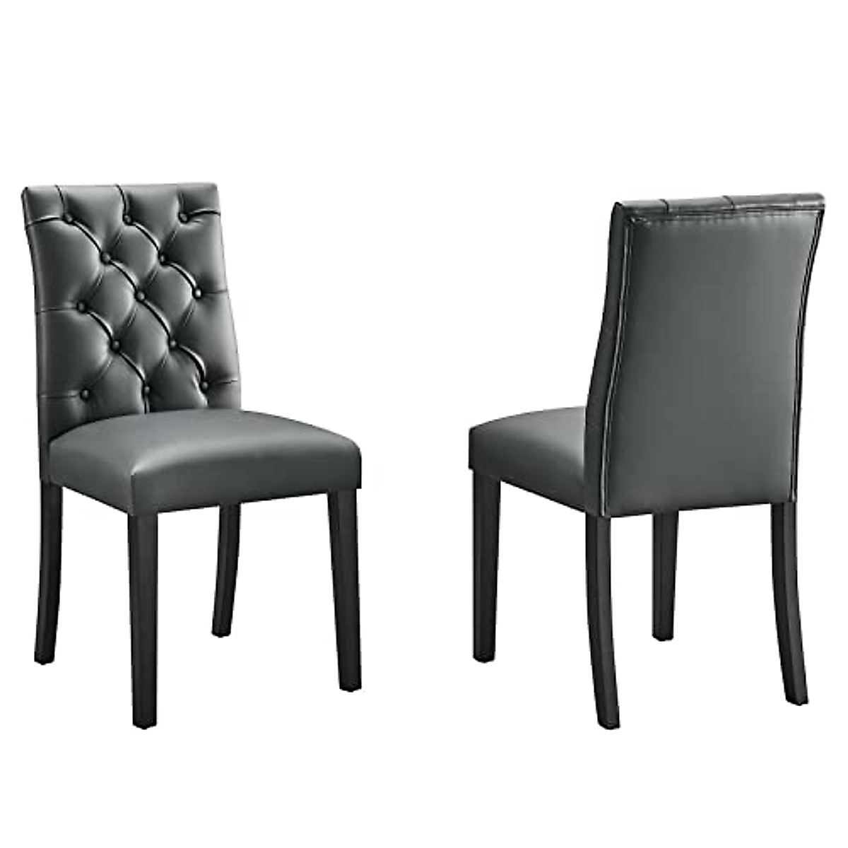 Modway Duchess Modern Tufted Button Faux Leather Upholstered Parsons Two Dining Chairs in Gray