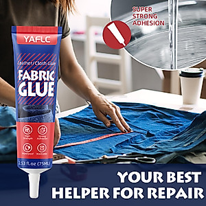 YAFLC Fabric Glue Permanent 75 ml, Fabric Glue for Patch, Clear Fabric Glue for Clothing Permanent Washable, Leather Glue for All Fabrics, Cotton, Denim, Flannel, Polyester