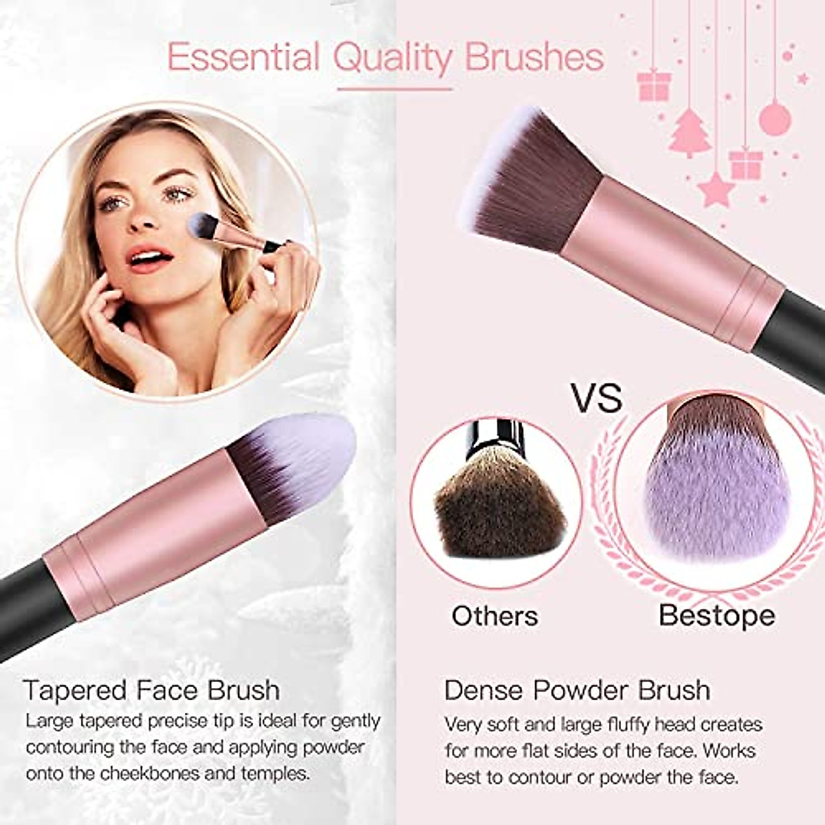 BESTOPE PRO 16Pcs Makeup Brushes Set, 4Pcs Beauty Blender Sponge Set and 1 Brush Cleaner, Premium Synthetic Foundation Brushes Blending Face Powder Eye Shadows Make Up Brushes Kit (Black Rose Gold)