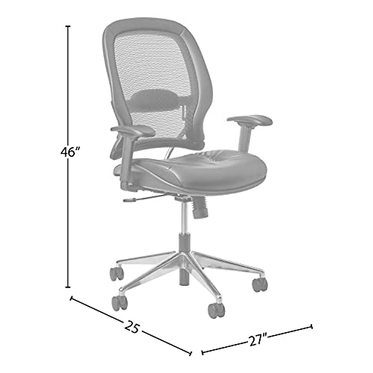 Space Seating 335 Series Professional Air Grid Back Adjustable Office Chair with Thick Padded Bonded Leather Seat and Heavy Duty Aluminum Base, Black