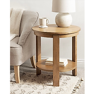 Kate and Laurel Foxford Tiered Round Side Table, 22 x 22 x 24, Natural Brown, Transitional Two-Tier Circle Nightstand Table with Storage and Resilient Wood Construction for Bedroom Decor