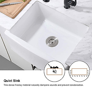 Hovheir 24 Inch Fireclay Farmhouse Kitchen Sink, 24 Laundry Sink White Fireclay Kitchen Sink Apron Sink with Accessories Farm Sink Single Bowl Kitchen Sink