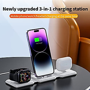 Foldable 3 in 1 Charging Station, Kartice Travel Charger Dock Stand for iPhone Multiple Devices iPhone 14 Pro Max/13/12/11/X/8 Plus/7/6,Airpod,Apple Watch 9/8/Ultra 2/Ultra/7/6/SE/5/4/3/2 Charging Pad