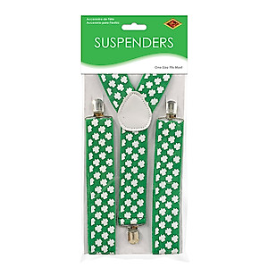 Beistle St. Patricks Shamrock Suspenders, 1ct, Green/White