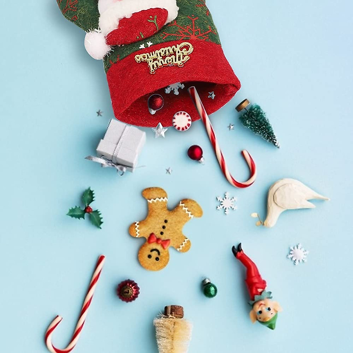 Kalekey 12 Pack Christmas Mini Stockings Tableware Holders Christmas Socks Decorations Spoon Fork Bag Candy Pouch Bag for Xmas Party Tree Dinner Table Home Ornaments