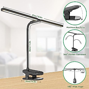 deaunbr LED Reading Light with Clip, Desk Lamp 48 LEDs 2600mAh Battery USB Rechargeable Book Lights Stepless Adjustable Brightness Eye Protection Table Lamps for Bed Headboard, Home, Office - Black