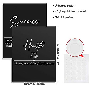 9 Pieces Inspirational Office Wall Art Grind Hustle Execution Motivational Wall Art Success Quote Office Wall Art, Entrepreneur Posters Inspirational Quote Wall Decor for Office Living Room (Black)