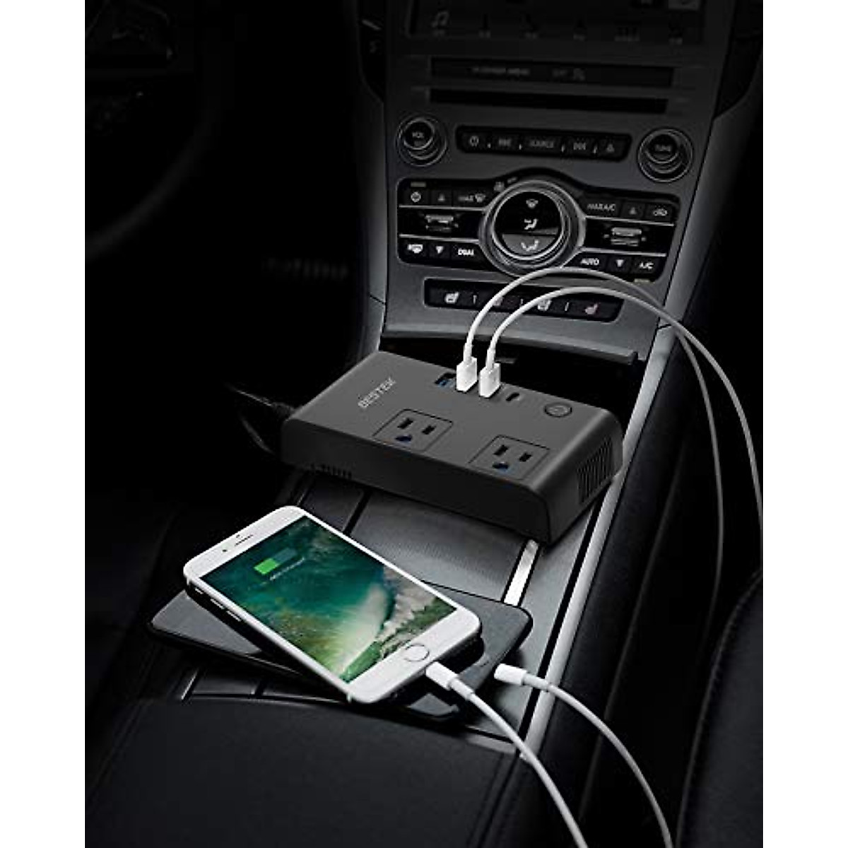 BESTEK 200W Power Inverter, DC 12V to AC 110V Car Inverter with Total 7.8A 4 USB Ports Multi-Protection Car Charger Adapter, ETL Listed(Black)