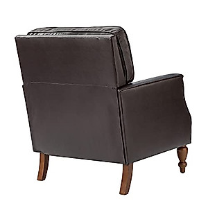 Leather Armchair Accent Chair with Nail Trim and Button Tufted Cozy Sofa Chair with Wood Legs, Tufted Club Chair for Living Room Bedroom Office (Brown)