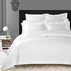 CASA BOLAJ DESIGNED TO DREAM Triomphe Collection 3 Pieces Do Not Include Filling White Color King Size Duvet Cover Set 100% Egyptian Cotton Sateen 400 Thread Count Luxury Handcraft(White,King)