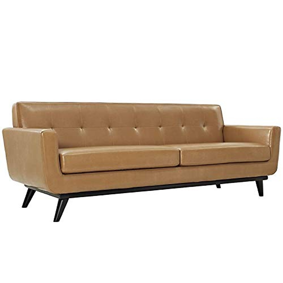Modway Engage Mid-Century Modern Leather Upholstered Sofa in Tan