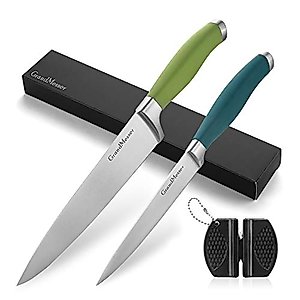 GrandMesser Chef Knife Set, 8" Chef's Knife & 5" Paring Knife with High Carbon German Stainless Steel Forging, Ergonomic Color Non-Slip Handle, Kitchen Knife with Gift Box.