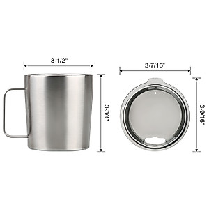 12 oz Insulated Coffee Mug with Lid, Stainless Steel, Double Wall Vacuum Insulated Travel Mug Coffee Cup with Handle, Stainless Steel/Silver (803-019)
