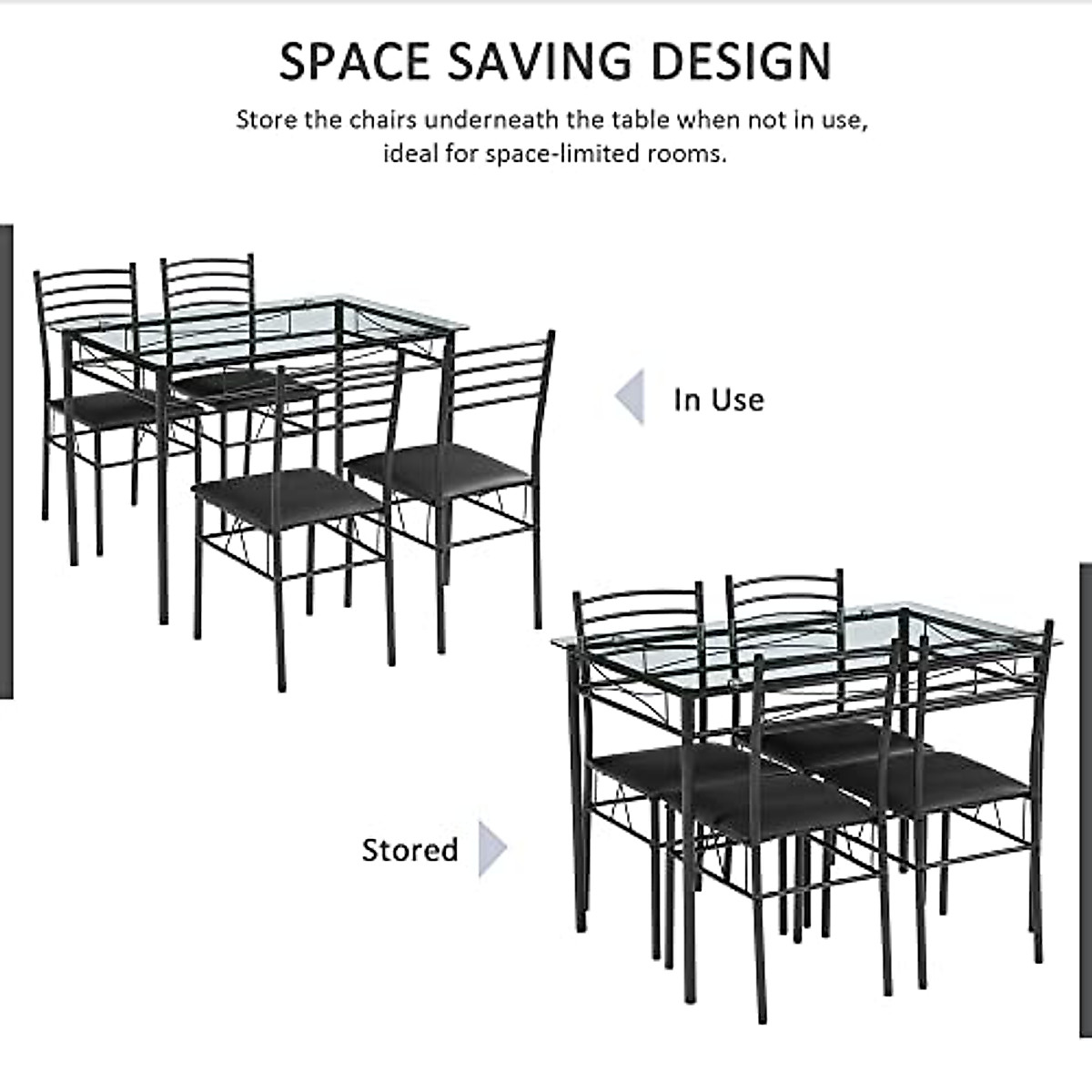 VECELO Dining Table with 4 Chairs [4 Placemats Included, Black, 43.3x27.5x30, 15.7x16.9x33.8