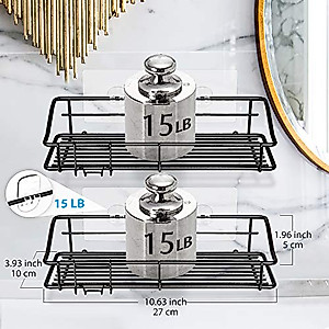 Nieifi Shower Caddy Basket with Hooks Soap Dish Holder Shelf for Shampoo Conditioner Bathroom Kitchen Storage Organizer SUS304 Stainless Steel Adhesive No Drilling - 3 Pack Black