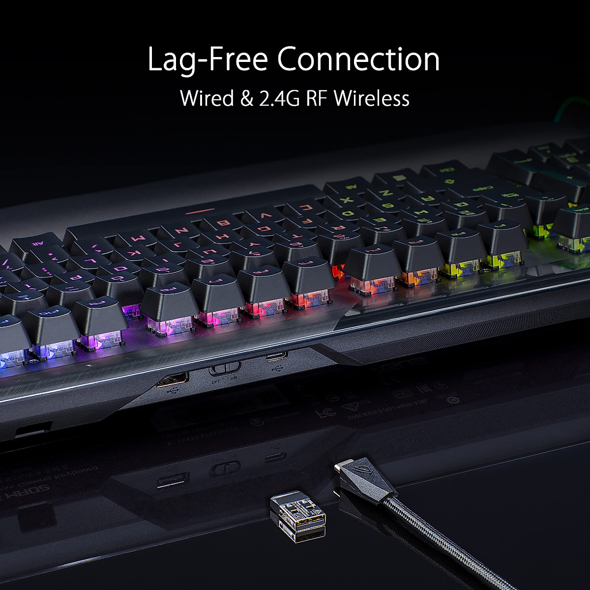 ASUS ROG Claymore II Wireless Modular Gaming Mechanical Keyboard (ROG RX Switches, detachable numpad & wrist rest for TKL 80%/100%, Aura Sync, media controls, fast charge, USB 2.0 Passthrough)-Black