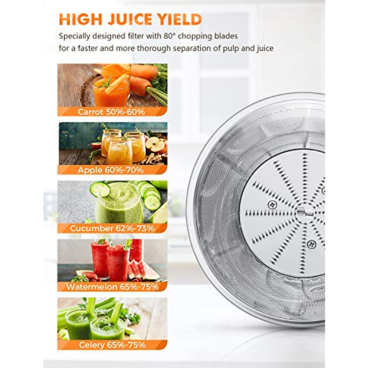 Juice Extractor, Bextcok Centrifugal Juicer Machines Ultra Fast Extract Various Fruit and Vegetable Electric Juice Extractor with 3" Large Feed Chute BPA Free Easy Clean for Orange Celery Carrot
