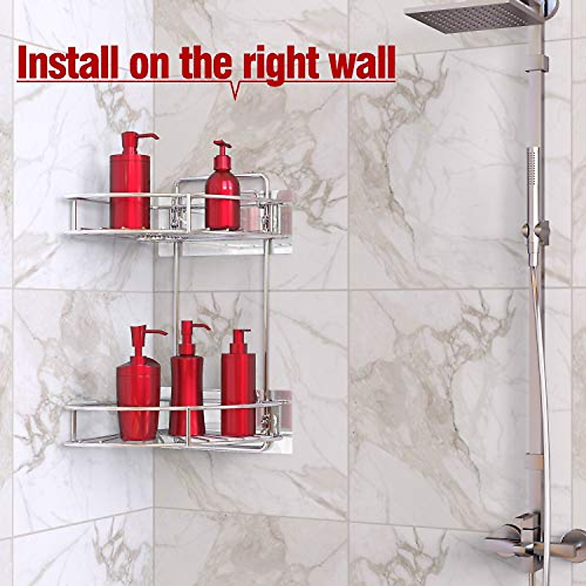 Vdomus 2 Tier Corner Shower Caddy Stainless Steel Wall Mounted Shower Caddy Corner, Shower shelf for Inside Shower, Drill-Free Install with Adhesives or Screws, Silver