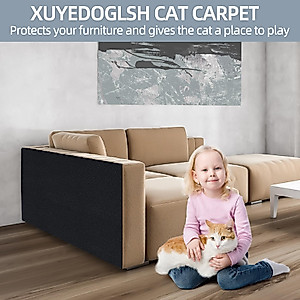 XUYEDOGLSH Cat Scratch Mat，Cat Scratch Carpet Trimmable Self-Adhesive Cat Scratch Pad,Decorative Cat Tree Shelf，Cat Wall，Cat Scratching Post,Cat Couch Protector 78.7"x15.8"(Black)