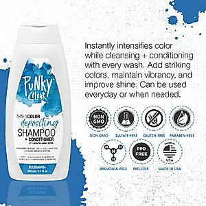 Punky Bluemania 3-in-1 Color Depositing Shampoo & Conditioner with Shea Butter and Pro Vitamin B that helps Nourish and Strengthen Hair, 8.5 oz