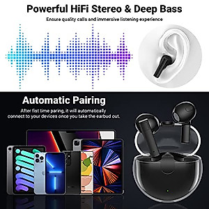 TITACUTE Wireless Earbud Bluetooth Headphone Clear in-Ear Earphone for iPhone 14 13 Pro Max 12 11 XR 8 Galaxy Z Flip Fold 4 3 Samsung S23 S22 S21 S20 A53 A14 Pixel 6 7 6a Noise Canceling USB C Headset