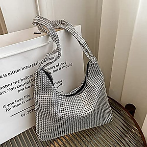 Elegant Handbag Evening Bag Shiny Rhinestone Clutch Bag Silver Underarm Bag Shoulder Bag for Wedding Party evening bag