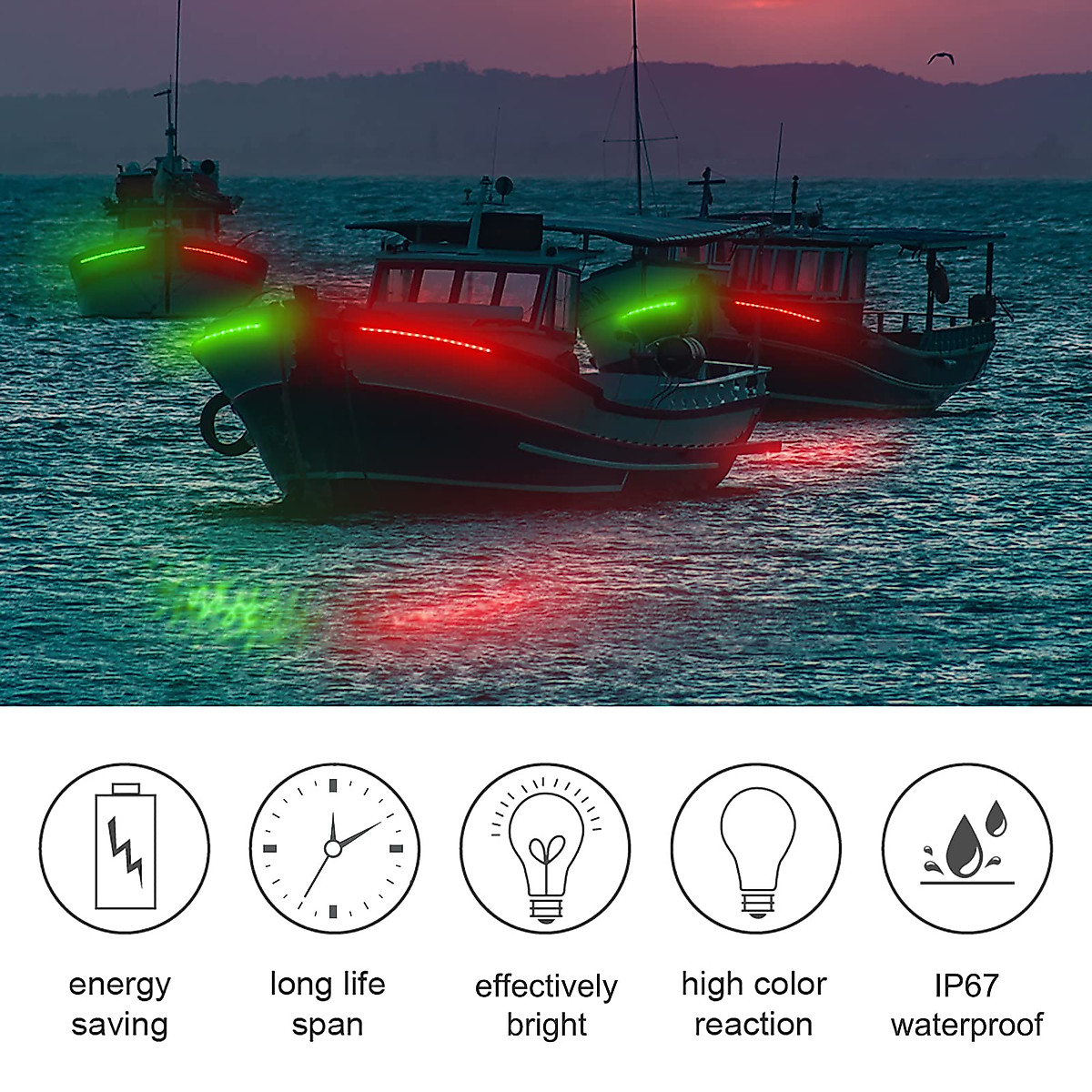 Obcursco Boat Navigation Lights, (1 Pair) 12 Inches LED Navigation Lights for Boats, Boat Lights Bow and Stern for Marine, Kayak, Jon Boat, Bass Boat, Fishing Boat and Pontoon (Red and Green)