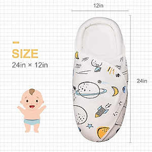 Knirose Baby Swaddle Blankets, Unisex Baby Blanket Wrap for Newborn Baby Boys Girls, Skin Friendly Wearable Swaddle Sleep Sack Made of Combed Cotton (Planet, White, 0-3 Months)