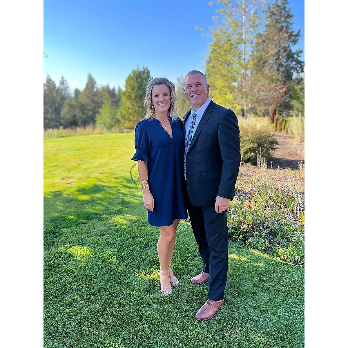 Wkior Women's Shift Dresses Elegant Summer V Neck Casual Flowy Swing Dress Blue S