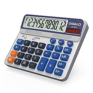 Desktop Calculator Extra Large 5-Inch LCD Display 12-Digit Big Number Accounting Calculator with Giant Response Button, Battery & Solar Powered, Perfect for Office Business Home Daily Use(OS-6815)
