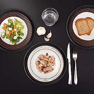 ZENFUN 3 Pack 12 Inch Plastic Serving Trays, Non-Slip Round Stackable Fast Food Trays, Reusable Serving Platters Set for Kitchen, Cafes, Restaurants, Easy to Clean, Brown