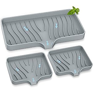 Kitchen Sink Tray,Self Draining Kitchen Soap Tray Soap Holder Silicone Sponge Holder for Kitchen Sink,Kitchen Bathroom Sink Caddy Sink Organizer for Sponge,Soap Dispenser,Dish Scrubber,Palm Brush