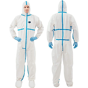 Vicogard Disposable Coverall,Safety Protective Coveralls Full Body Protective from Hazmat and Contamination,Sealed Seams with Tape,Front Zipper Elastic Cuffs & Ankles Isolation Suit with Hood