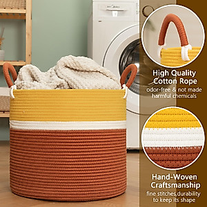 OIAHOMY 13.8x13.8x17.7 Inches Nursery Hamper, Decorative Blanket Basket for Living Room, Tall Laundry Basket With Handles, Large Nursery Clothes Hamper, Woven Laundry basket Organizer (Yellow)