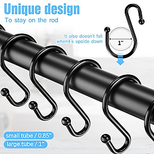 BellRhein Shower Curtain Hooks, Metal Shower Hooks for Shower Curtain Rod, Rust Proof Metal Shower Curtain Rings, S Hook Set of 12, Black.