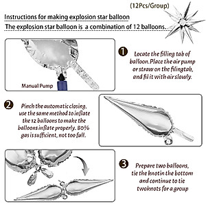 Moukiween 50 Pcs Explosion Star Foil Balloons- 12 Point Star Balloons,Silver Starburst Cone Mylar Balloons Spike Balloons for Party Supplies Christmas Birthday Wedding Baby Shower Photo Booth