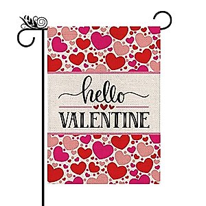 Valentines Day Garden Flag Love Heart Valentines Garden Flag Anniversary Wedding Home Vertical Burlap Double Sided Yard Outdoor Decor 12.5 x 18 Inch