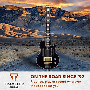 Traveler Guitar EG-1 Custom Gloss Black Electric Guitar | Small Electric Guitar with Headphone Amp | Full 24 3/4" Scale Travel Guitar | Portable Mini Guitar | Headless Guitar with Custom Gig Bag