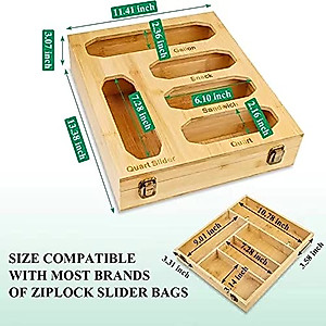 Sandwich Baggie Organizer, 5 Slots Ziplock Bag Storage Organizer, Bamboo Ziplock Bag Storage Organizer, for Kitchen Drawer & Wall Mount, Suitable for Gallon, Quart, Sandwich, and Snack Bags