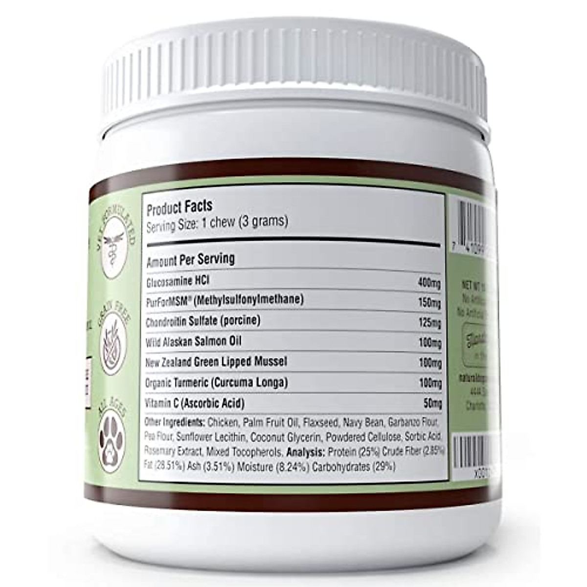 Natural Dog Company Hip & Joint Chews, Chicken Liver & Turmeric Flavor, with Glucosamine Chondroitin for Dogs, Maintains Bone and Joint Health, Supplements for Seniors and Puppies, 90 Count