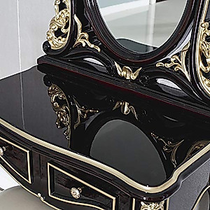 Dressing Table with Stool Mirror with 2 Drawers (Black)