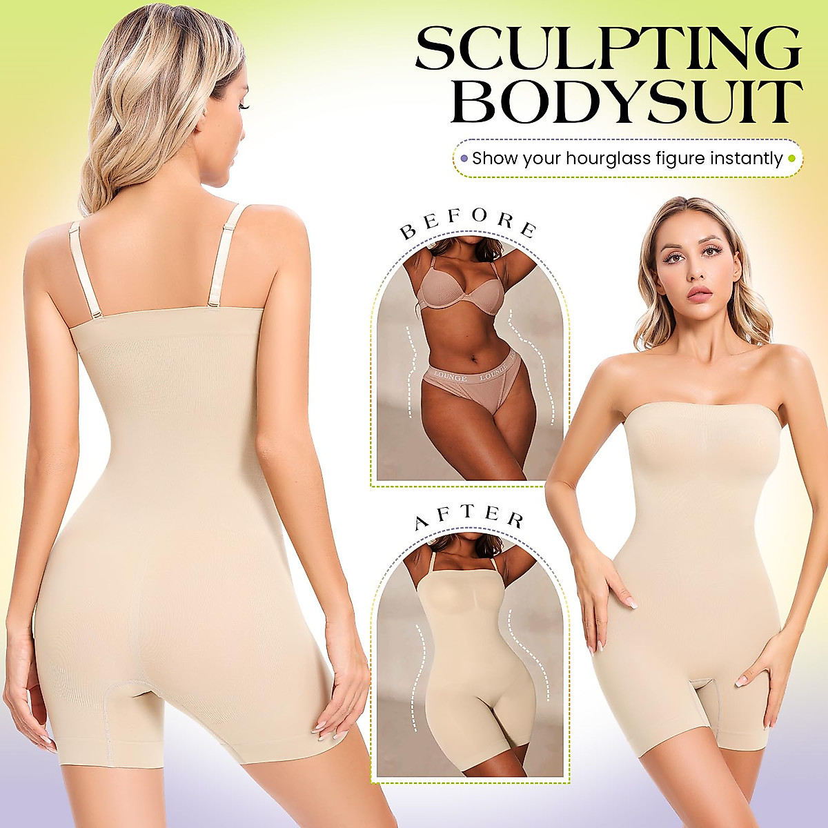 Strapless Shapewear Bodysuit for Women Tummy Control Full Body Shaper Snacthed Bodysuit Seamless Under Dresses