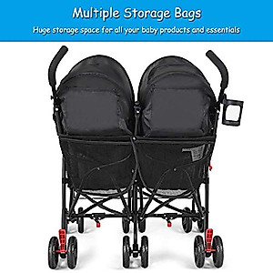 HONEY JOY Double Stroller, Compact Lightweight Stroller Side by Side, Adjustable Canopy, Cup Holder & Storage Bag, Travel Stroller for Airplane, Foldable Twin Umbrella Stroller for Infant and Toddler