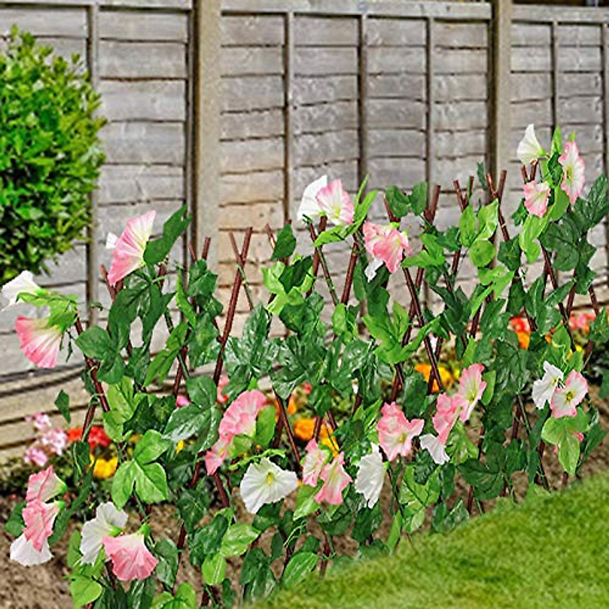 Retractable Artificial Wooden Fence with Flowers Privacy Fence