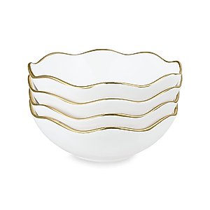 fanquare 16oz Vintage White Pasta Bowls Set of 4, Porcelain Salad Bowls, 7" Kitchen Serving Bowls, Cereal Bowls with Gold Trim